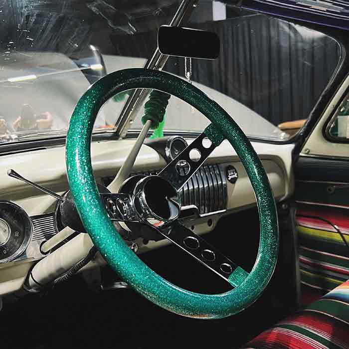 Green metal flake steering wheel 13" • Stiff Skunk